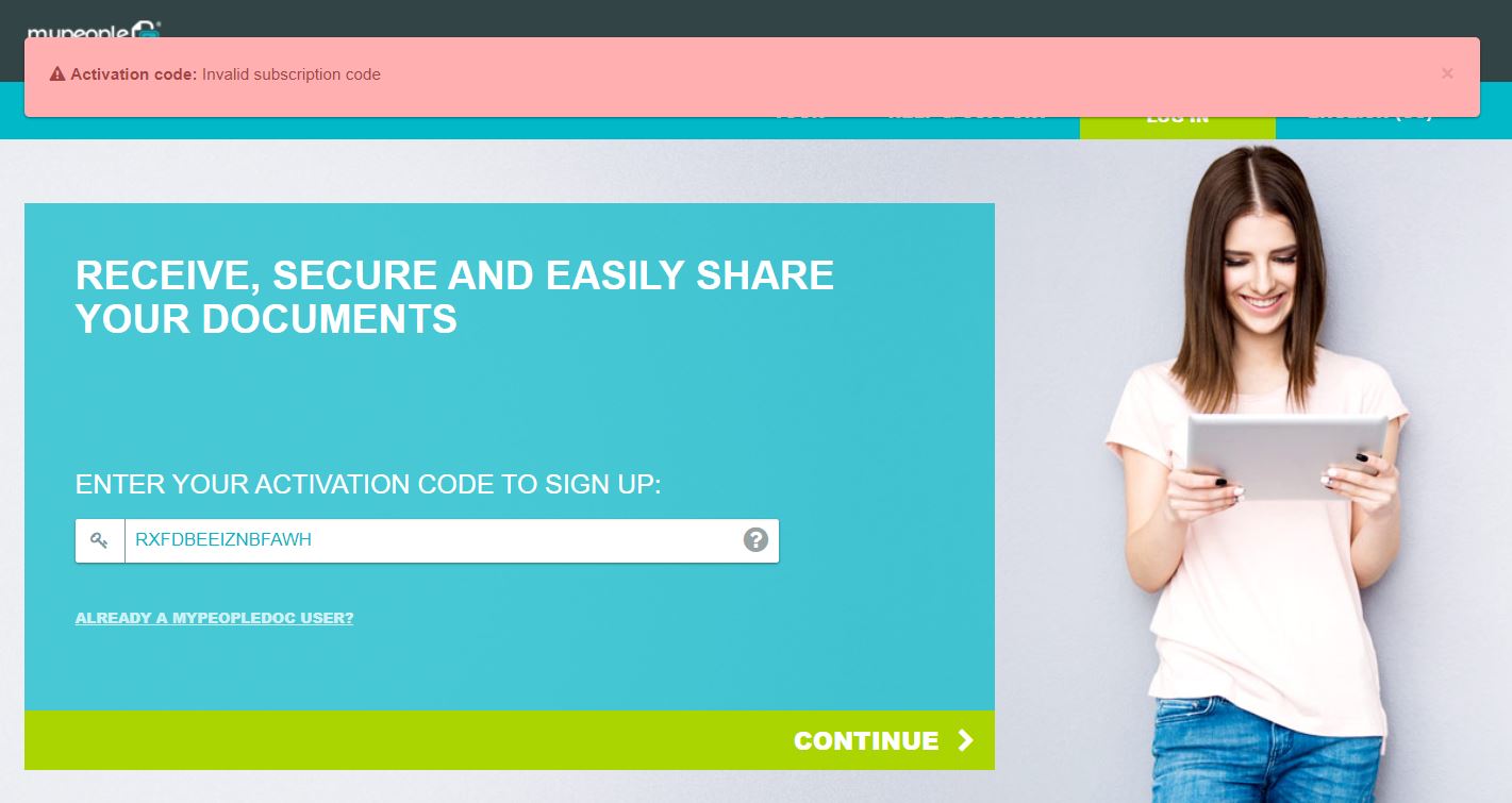 Invalid or expired activation code