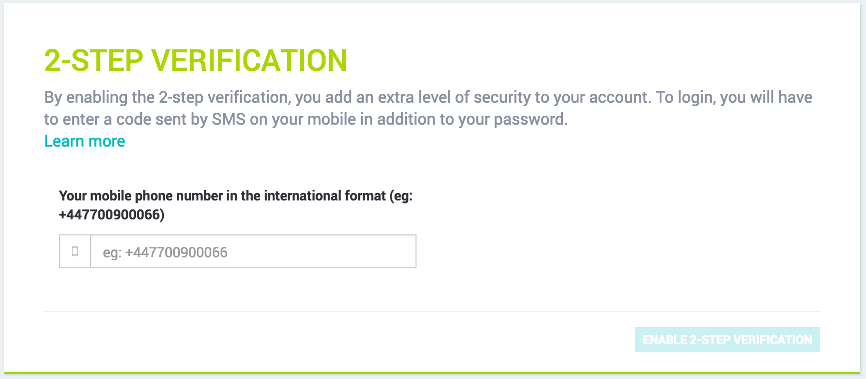 Secure your account with the 2-step verification